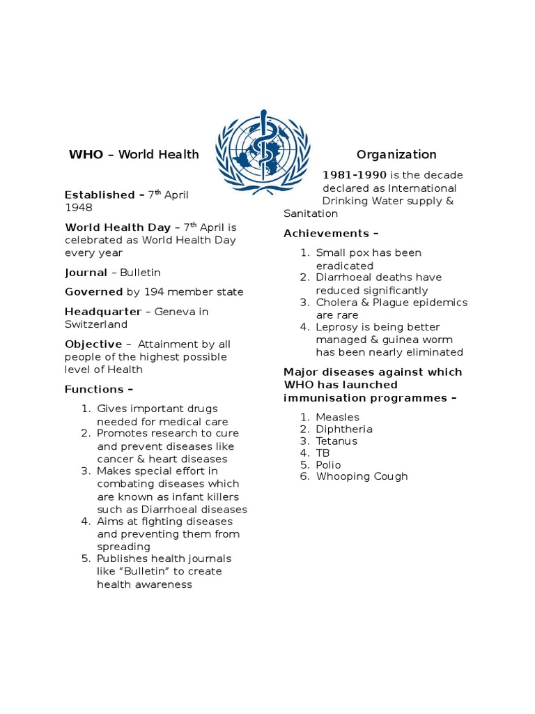 WHO - World Health: Organization | PDF | World Health Organization | Unicef