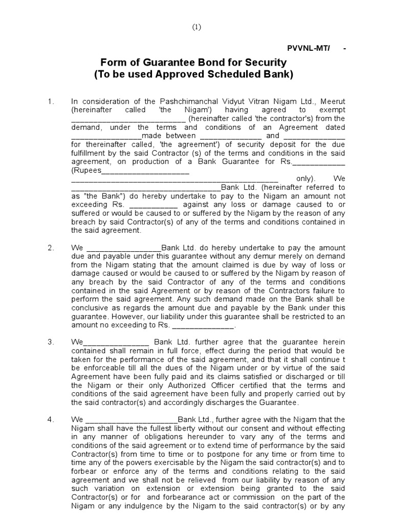 Form of Bank Guarantee Bond For Depositing Security | PDF | Guarantee ...