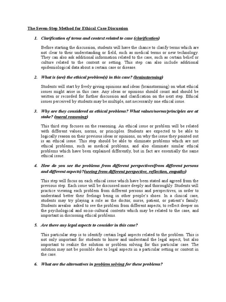 The Seven-Step Method For Ethical Case Discussion | PDF | Value (Ethics ...