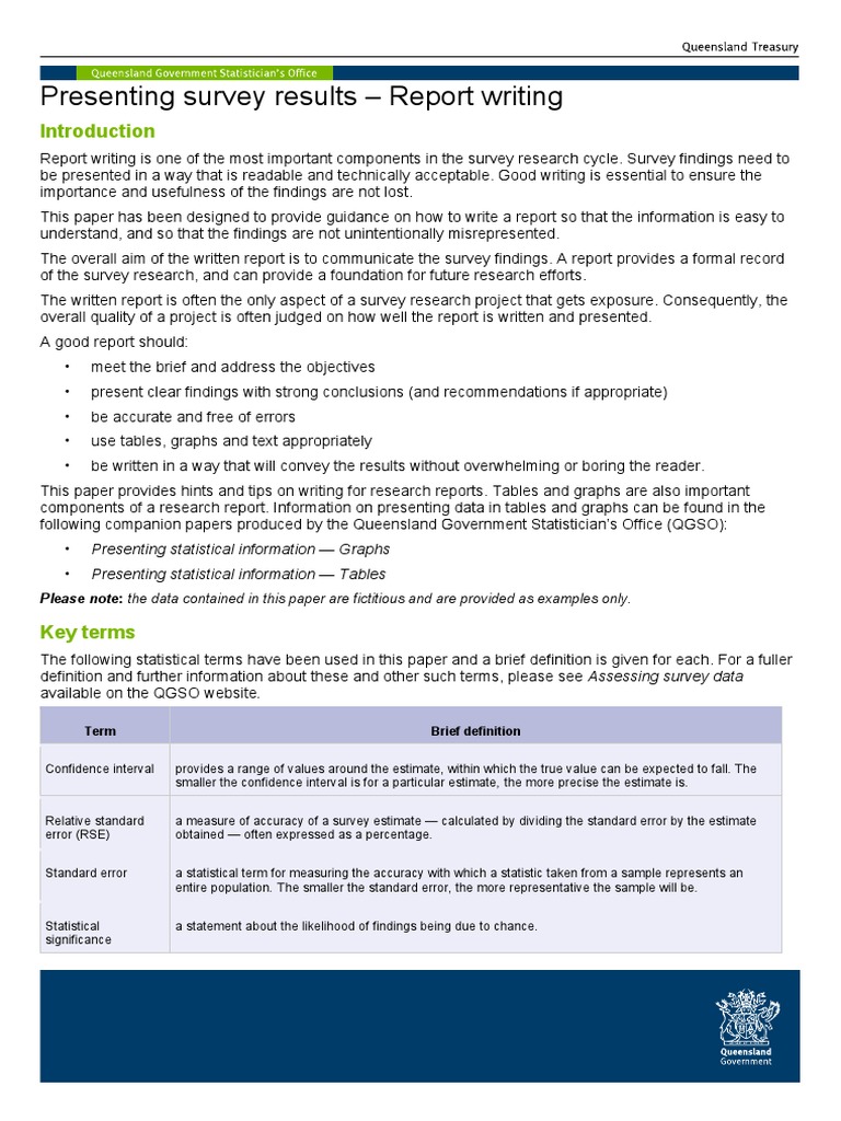 Presenting survey results – Report writing