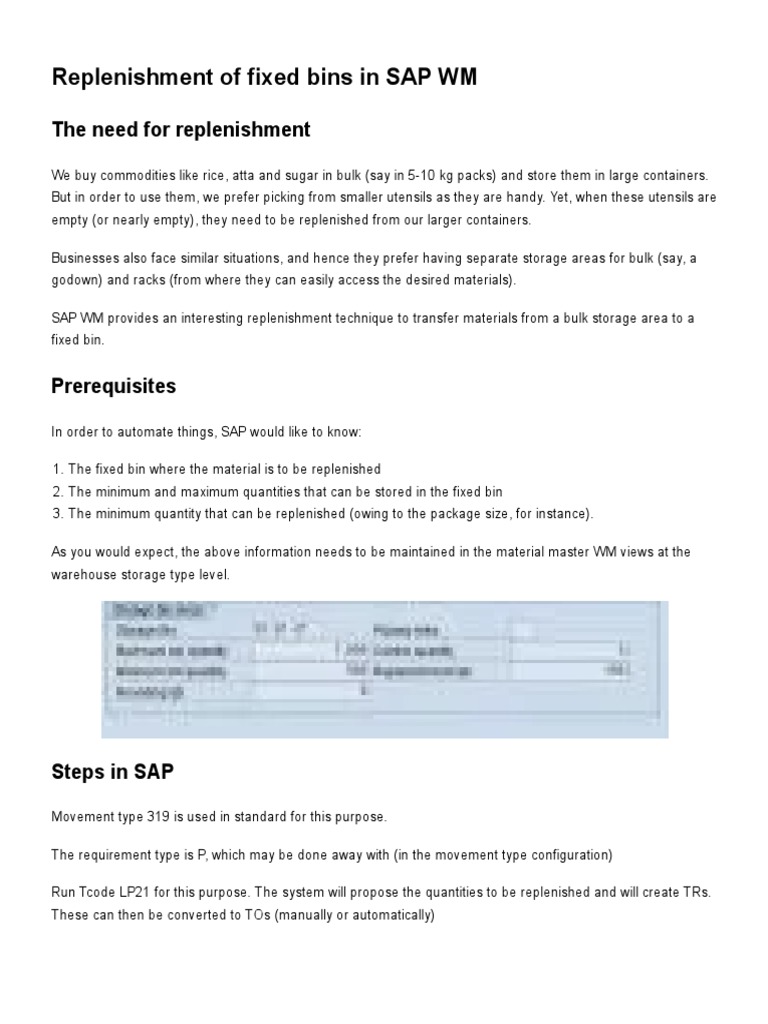 Replenishment of Fixed Bins in SAP WM - Aroop's Notepad | PDF ...