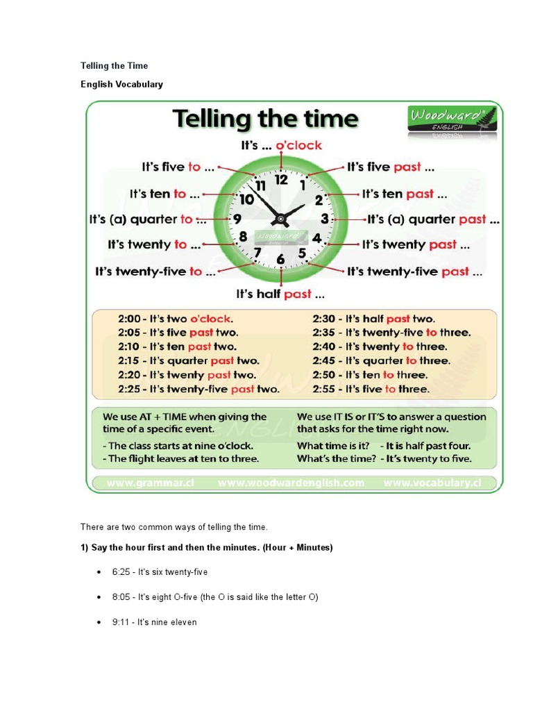 English Vocabulary: Telling The Time | PDF