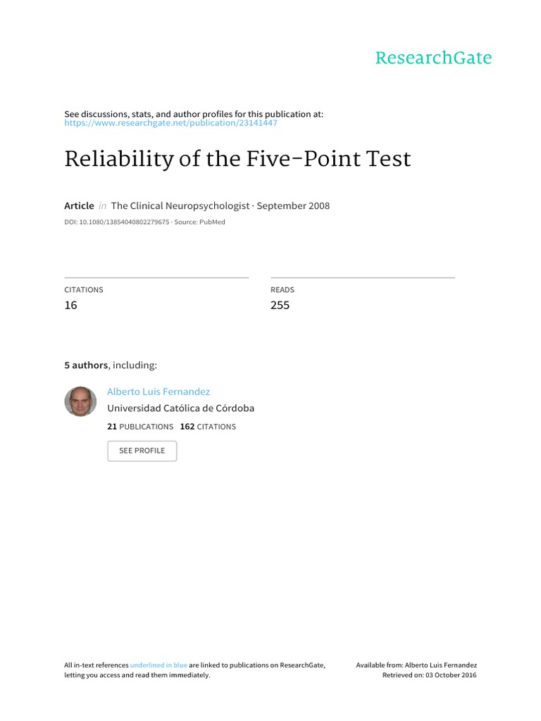 Reliability of The Five-Point Test: The Clinical Neuropsychologist ...