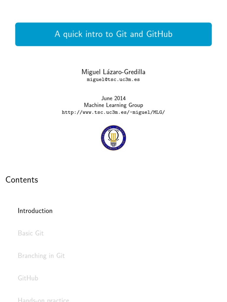 A Quick Intro To Git and Github: Miguel L Azaro-Gredilla | PDF | Version Control | Computer File