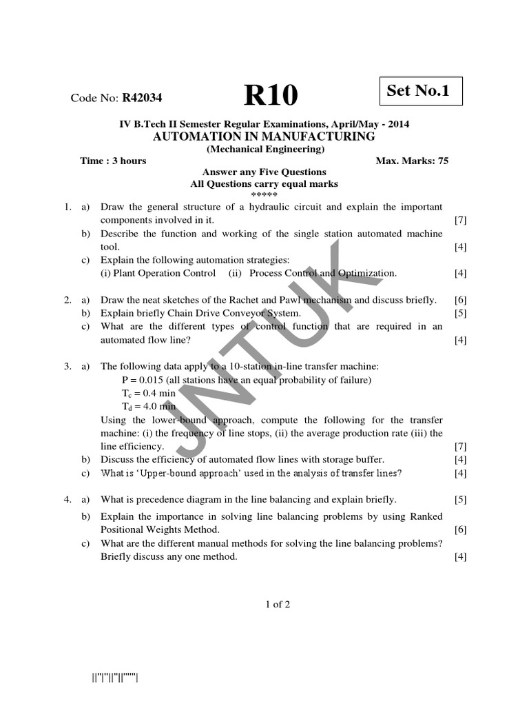 Automation in Manufacturing Exam Questions | PDF | Automation | Machines
