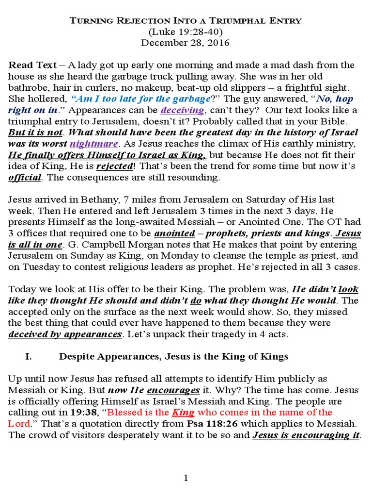 Luke 19-28-40 Turning Rejection Into A Triumphal Entry | Download Free ...
