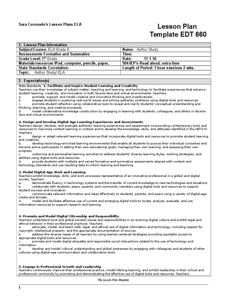 Lesson Plan Template 2016 Doc Edt660 | PDF | Lesson Plan | Educational ...