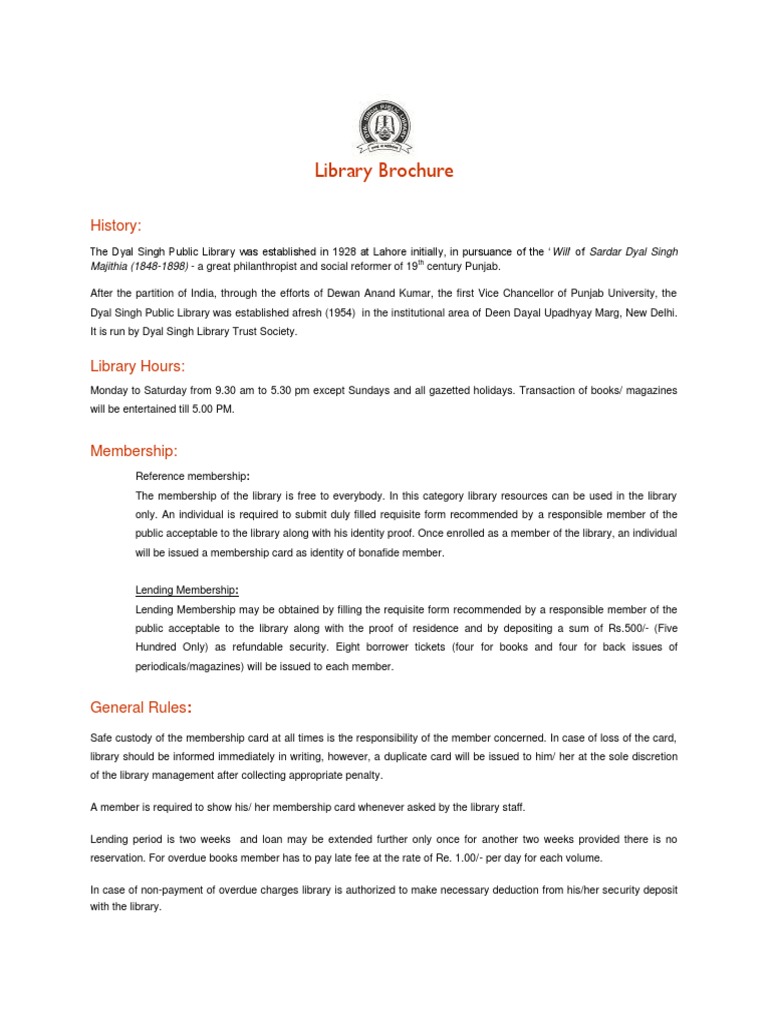 Library Brochure: History | PDF | Libraries | Loans