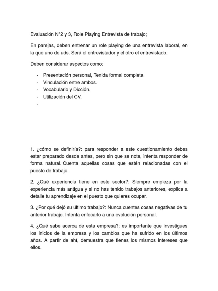 Preguntas Entrevista de Trabajo | PDF | Entrevista de trabajo | Sicología