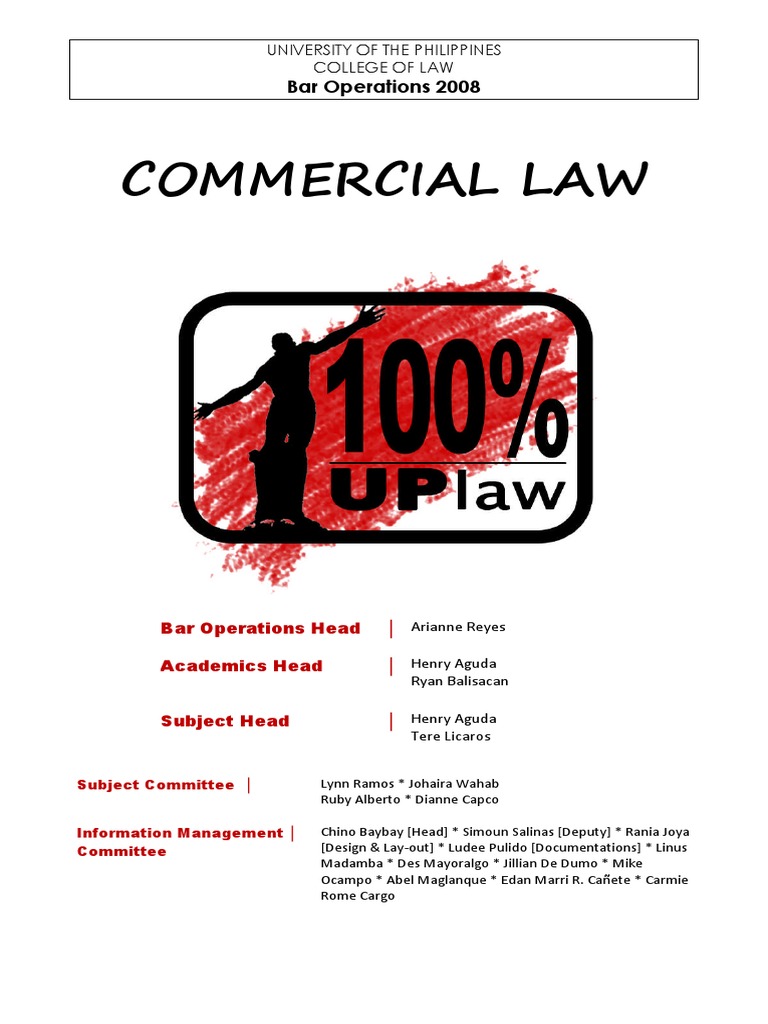 Commercial Law Reviewer 2008 UP Law | PDF | Corporations | Partnership