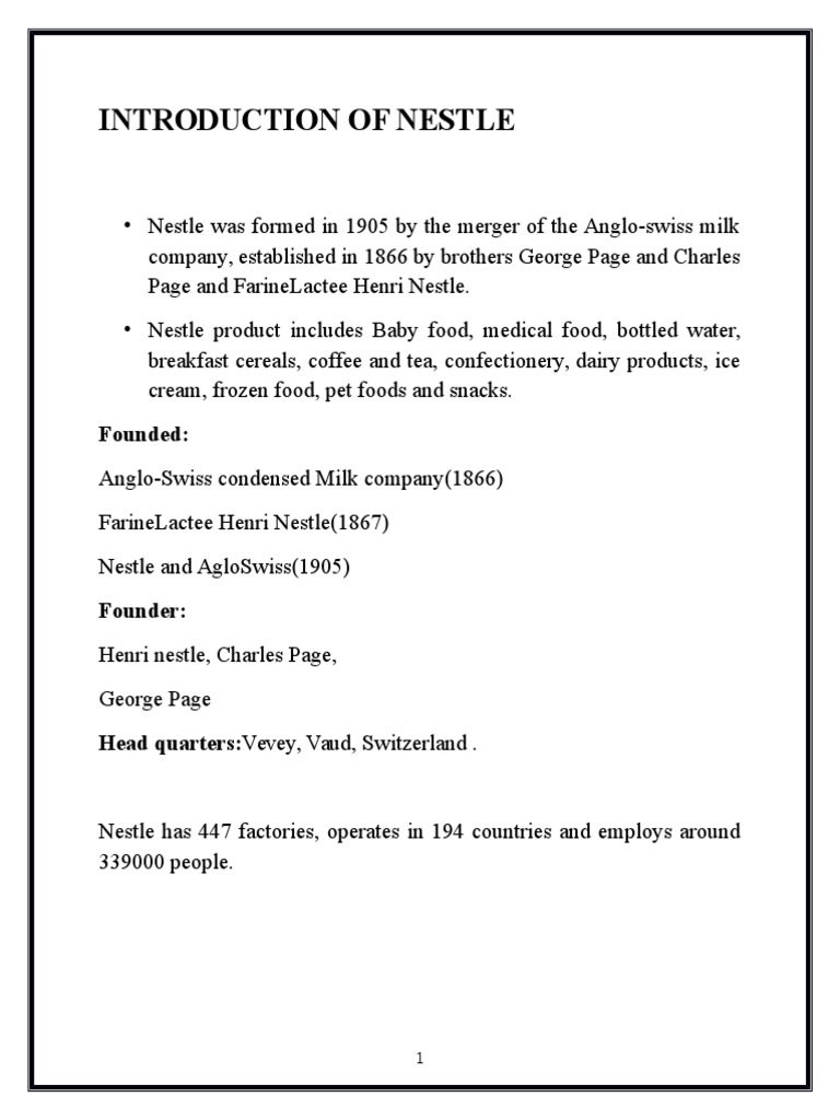 Introduction of Nestle: Founded | PDF | Nestlé | Foods