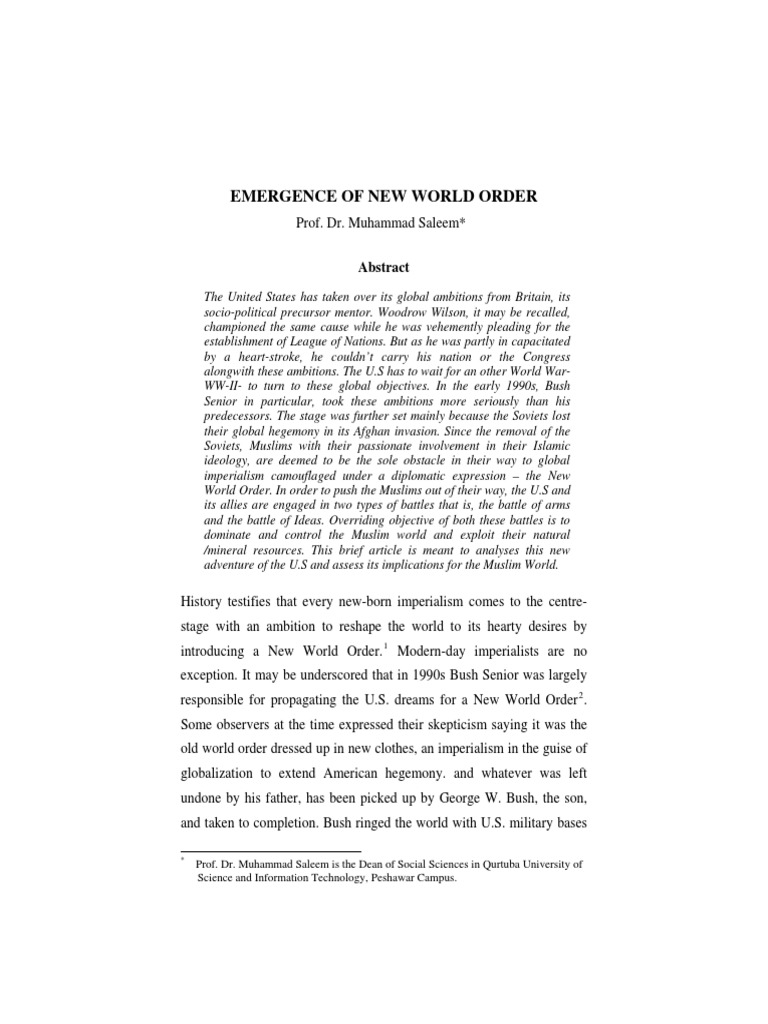 Emergence of New World Order | PDF | New World Order (Politics) | Muhammad