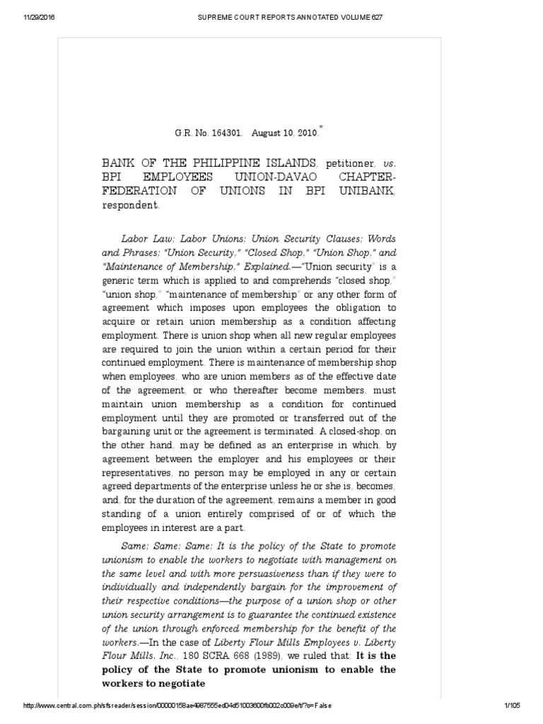 Bank of The Philippine Island vs. BPI Employees Union-Davao Chapter-Federation of Union in BPI ...