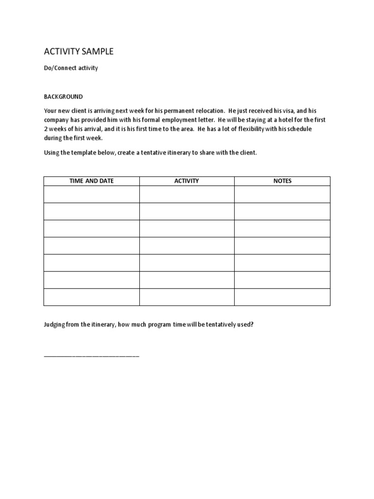Activity Sample - Create A Tentative Itinerary | PDF