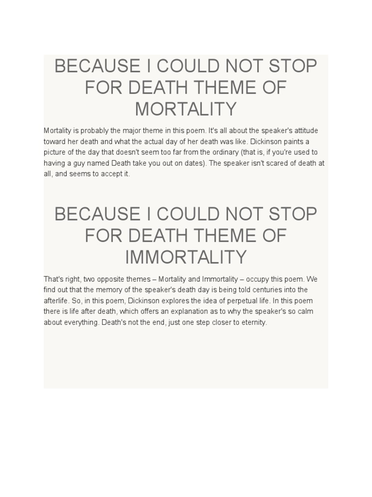 Because I Could Not Stop For Death Theme of Mortality | PDF | Emily ...