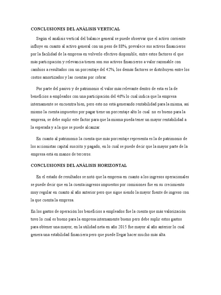Conclusiones Del Análisis Vertical y Horizontal | PDF | Beneficio ...