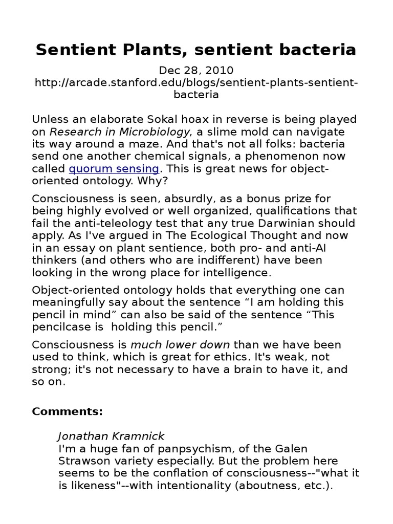 Sentient Plants, Sentient Bacteria | PDF | Consciousness | Qualia