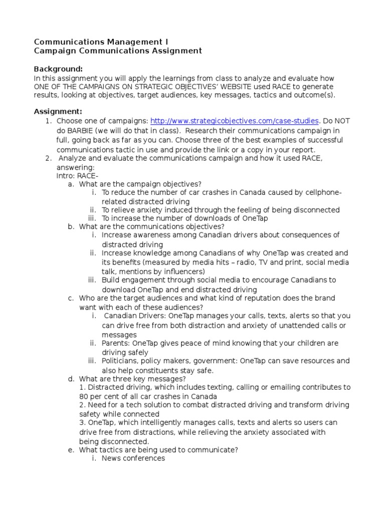 Communications Management I Campaign Communications Assignment | PDF ...
