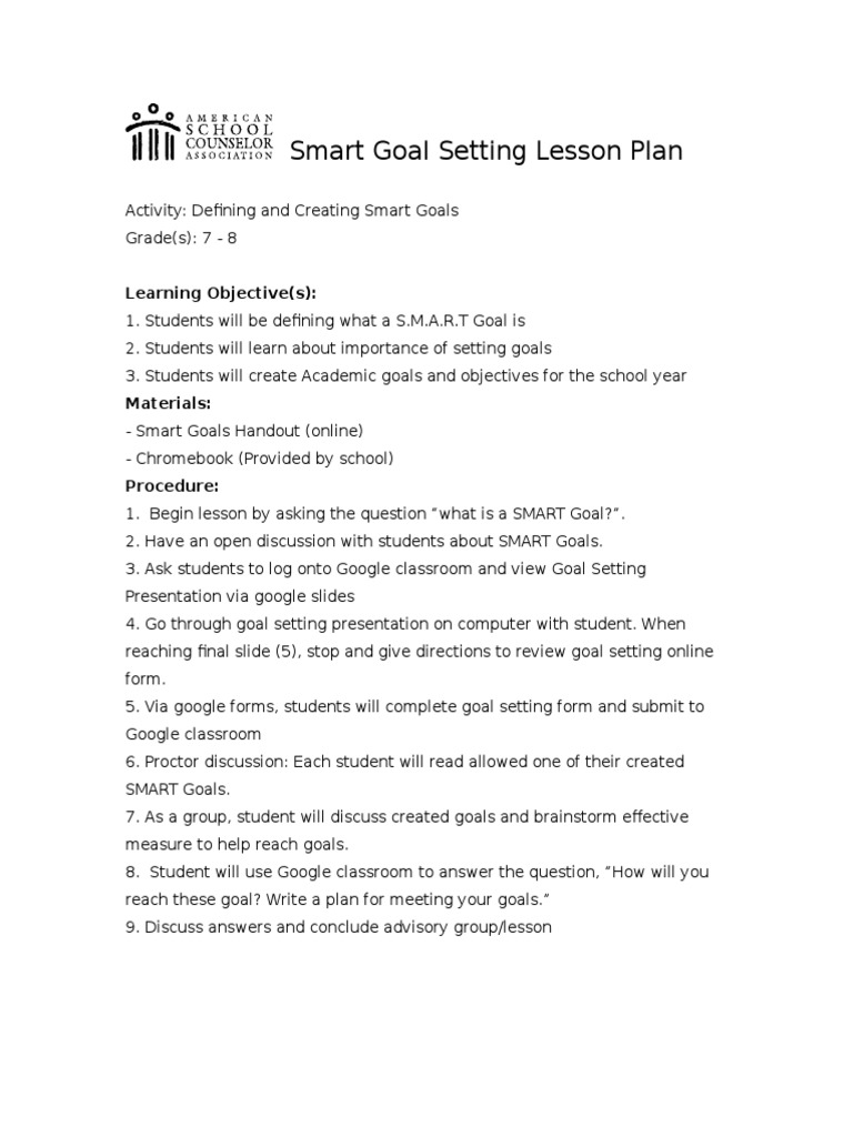 8th Grade SMART Goal Setting Lesson | PDF | Career & Growth | Art