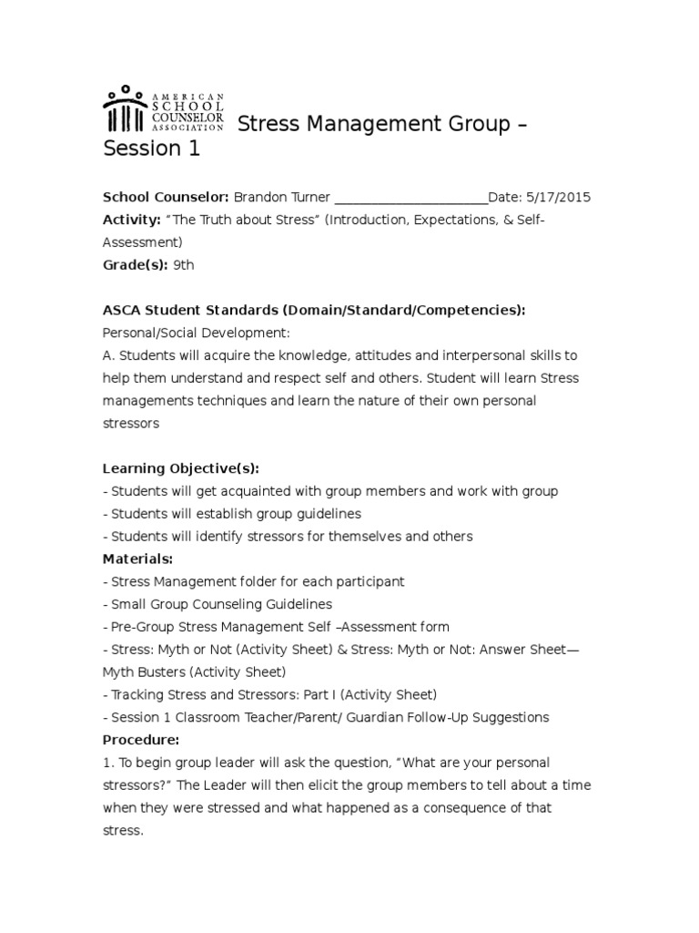 Asca Lesson Plan - Stress Management 1 | Download Free PDF | School ...