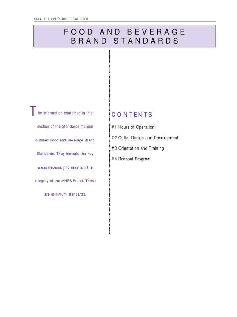MHRS food and beverage brand standards | PDF | Restaurants | Foodservice
