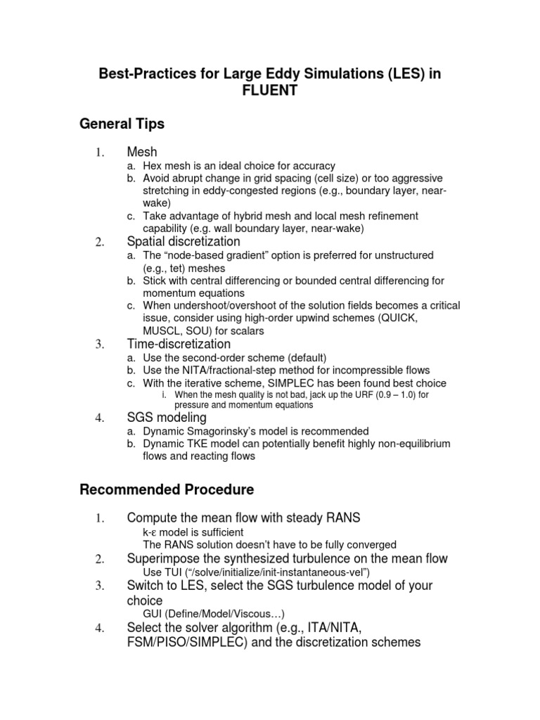 Best Practices for LES in FLUENT | PDF | Systems Theory | Computational ...