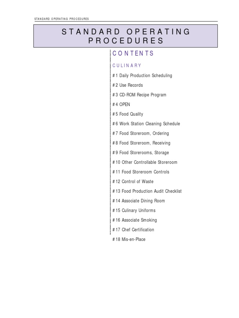 Culinary SOP | PDF | Refrigerator | Restaurants