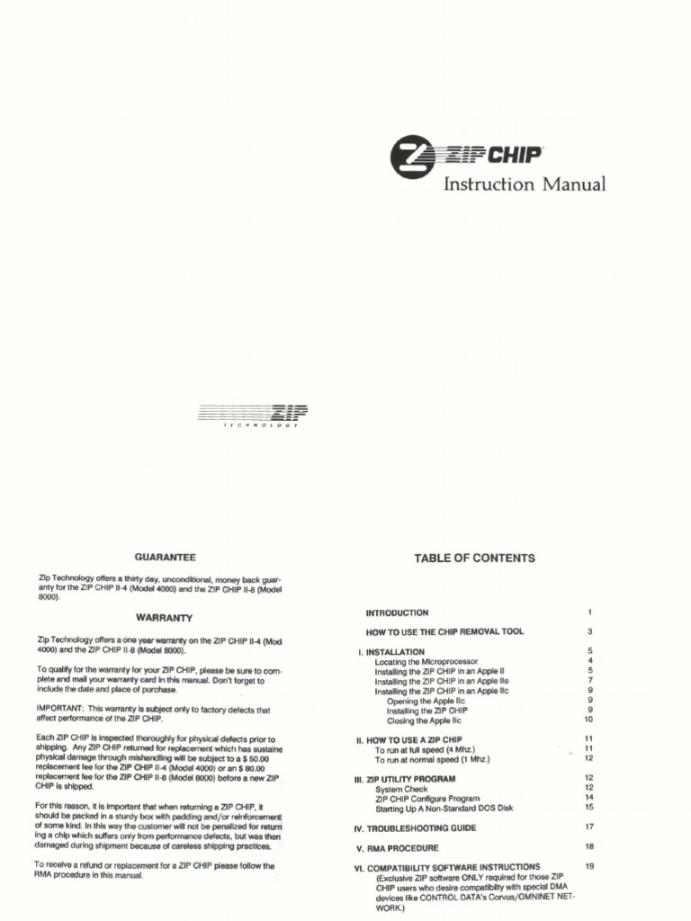4 MHZ ZIP CHIP Manual