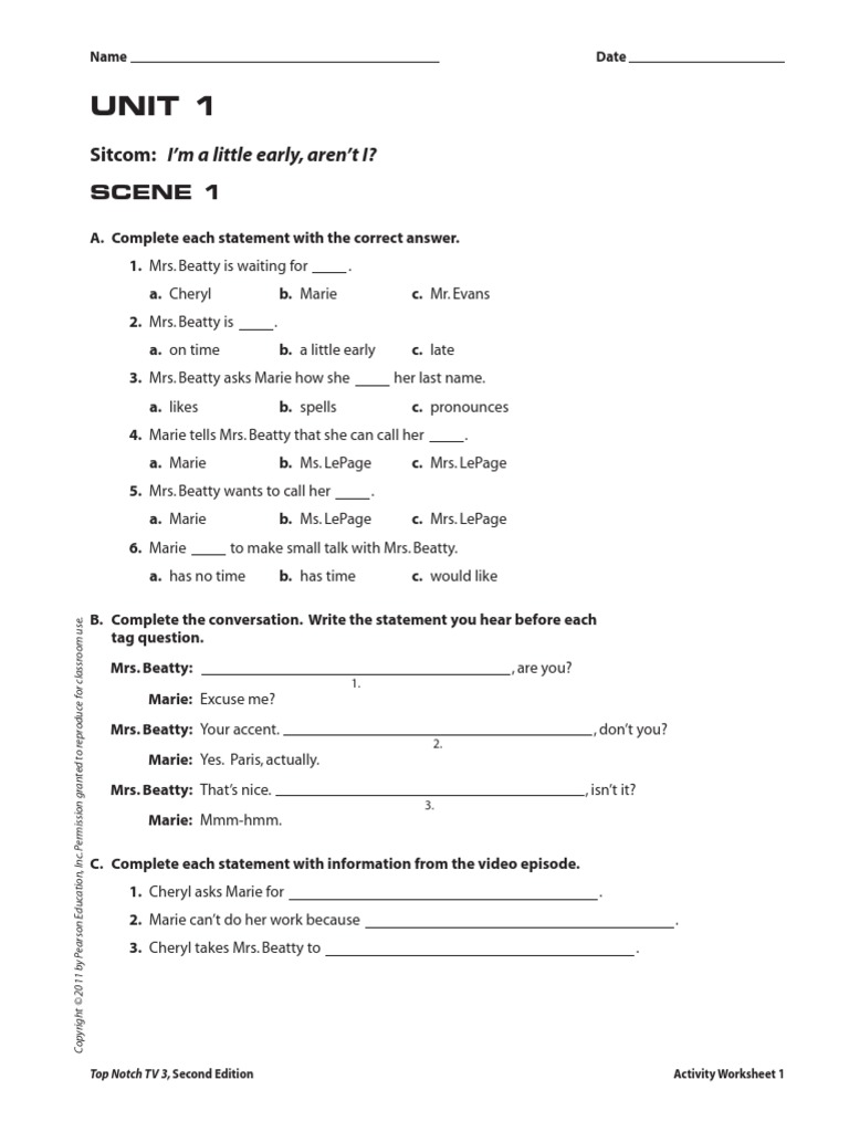 UNIT 01 TV Activity Worksheets | PDF