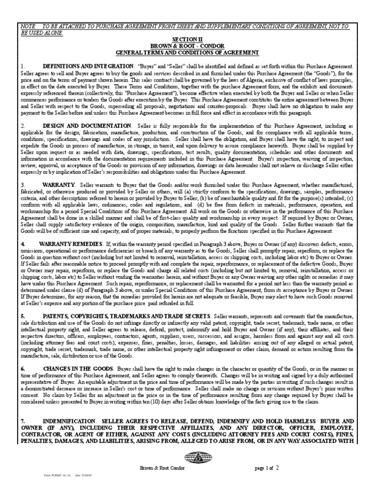 Be Used Alone.: Brown & Root Condor Page 1 of | PDF | Indemnity | Sales