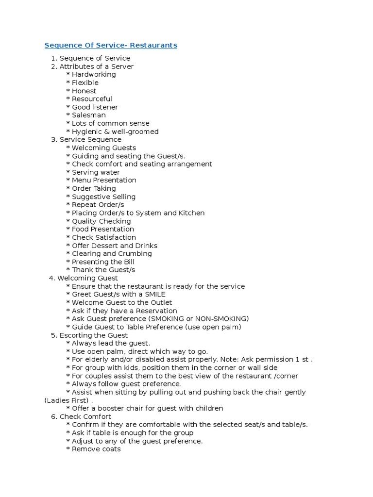 Sequence of Service | PDF | Menu | Restaurants