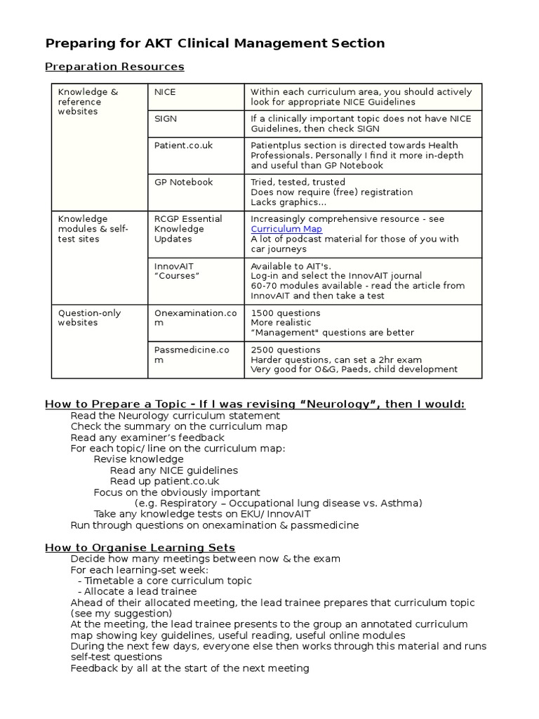 Preparing For AKT Clinical Management Section | PDF