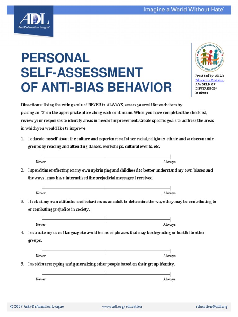 Personal Self Assessment of Anti Bias Behavior | Prejudices | Anti ...