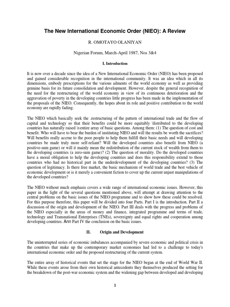 The New International Economic Order | PDF | Opec | Trade