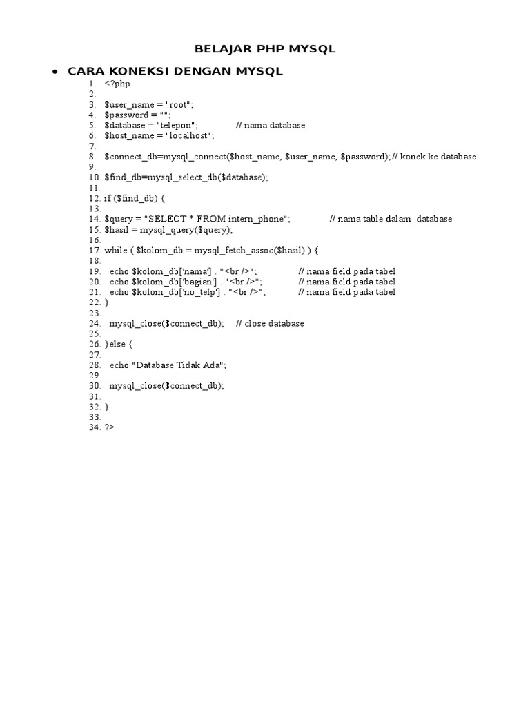 Belajar PHP Mysql Cara Koneksi Dengan Mysql | PDF
