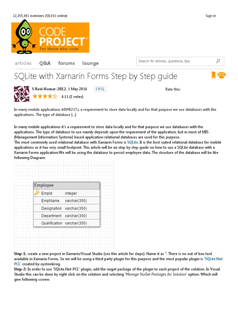 SQLite With Xamarin Forms Step by Step Guide | PDF | Computer File | Databases