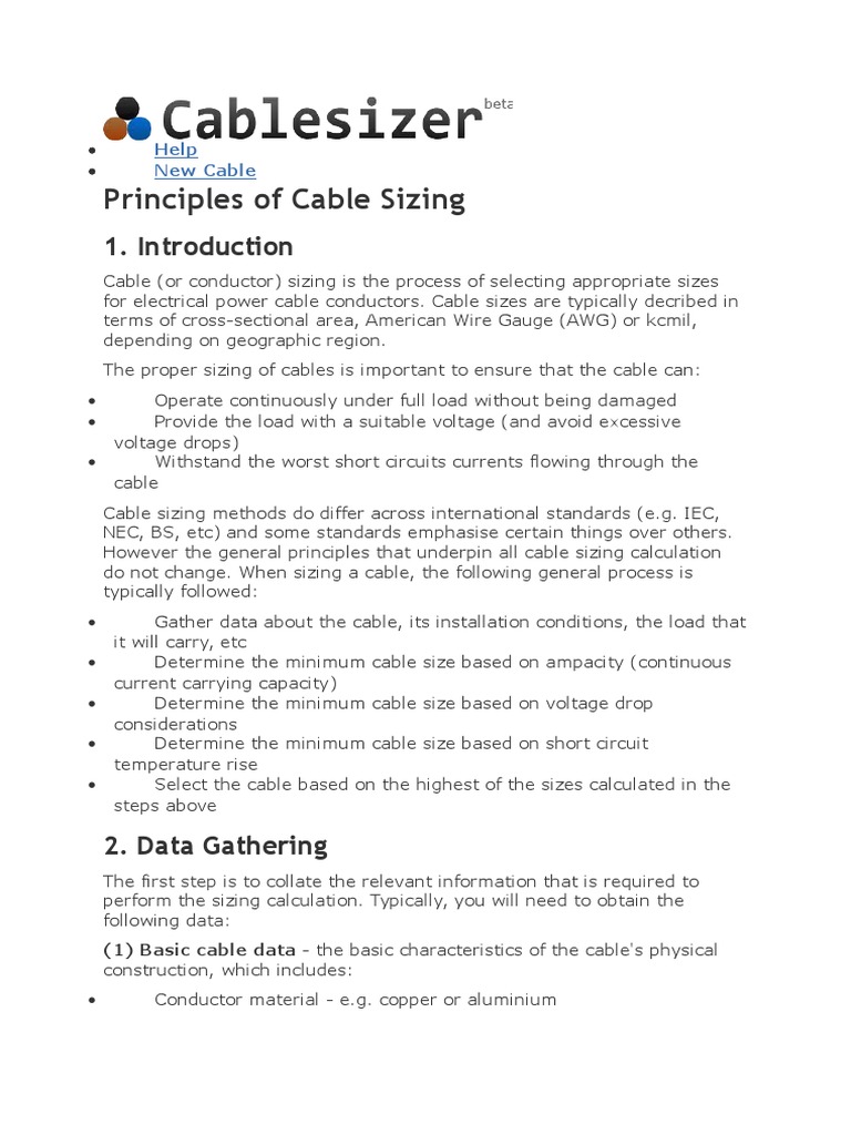Principles of Cable Sizing | PDF