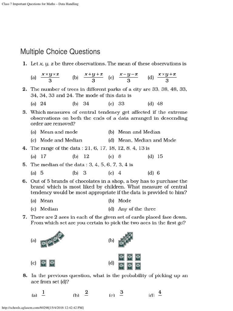 Class 7 Math Data Handling Questions | PDF