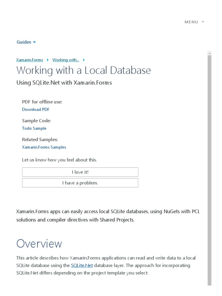 Working With A Local Database Xamarin Pdf Xamarin Library
