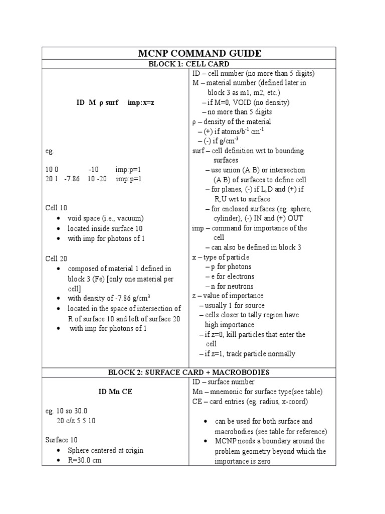 Mcnp Command Guide | Neutron | Electron
