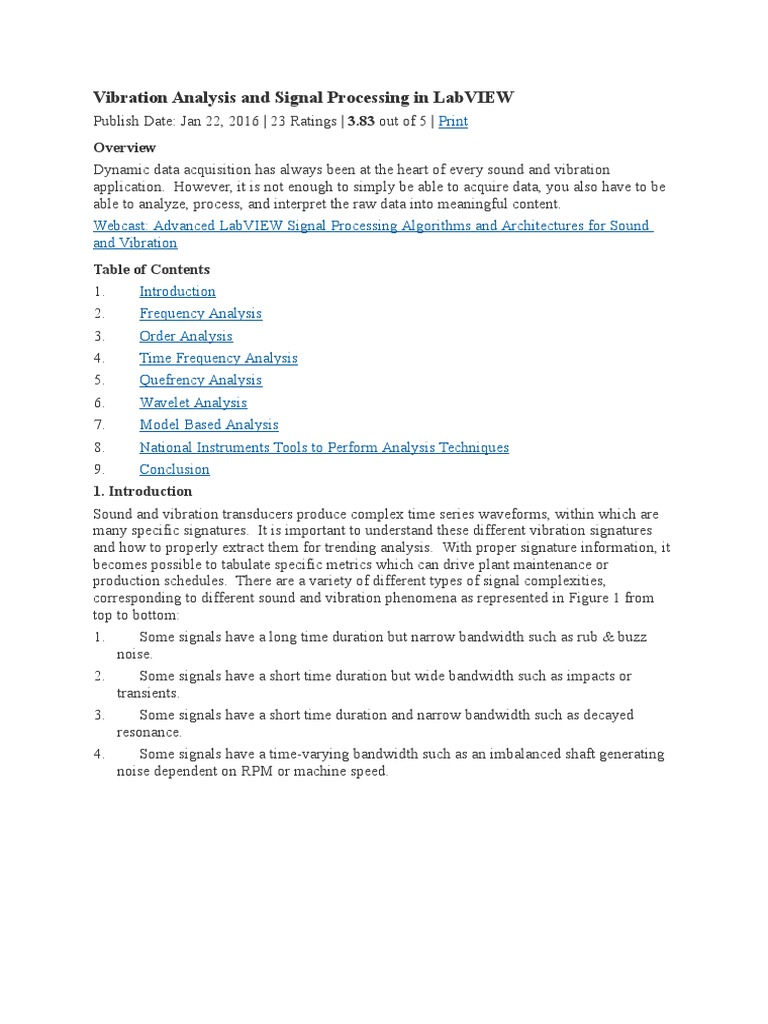 Vibration Analysis and Signal Processing in LabVIEW | PDF | Spectral ...