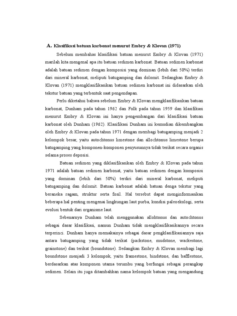 Klasifikasi Batuan Karbonat Menurut Embry & Klovan