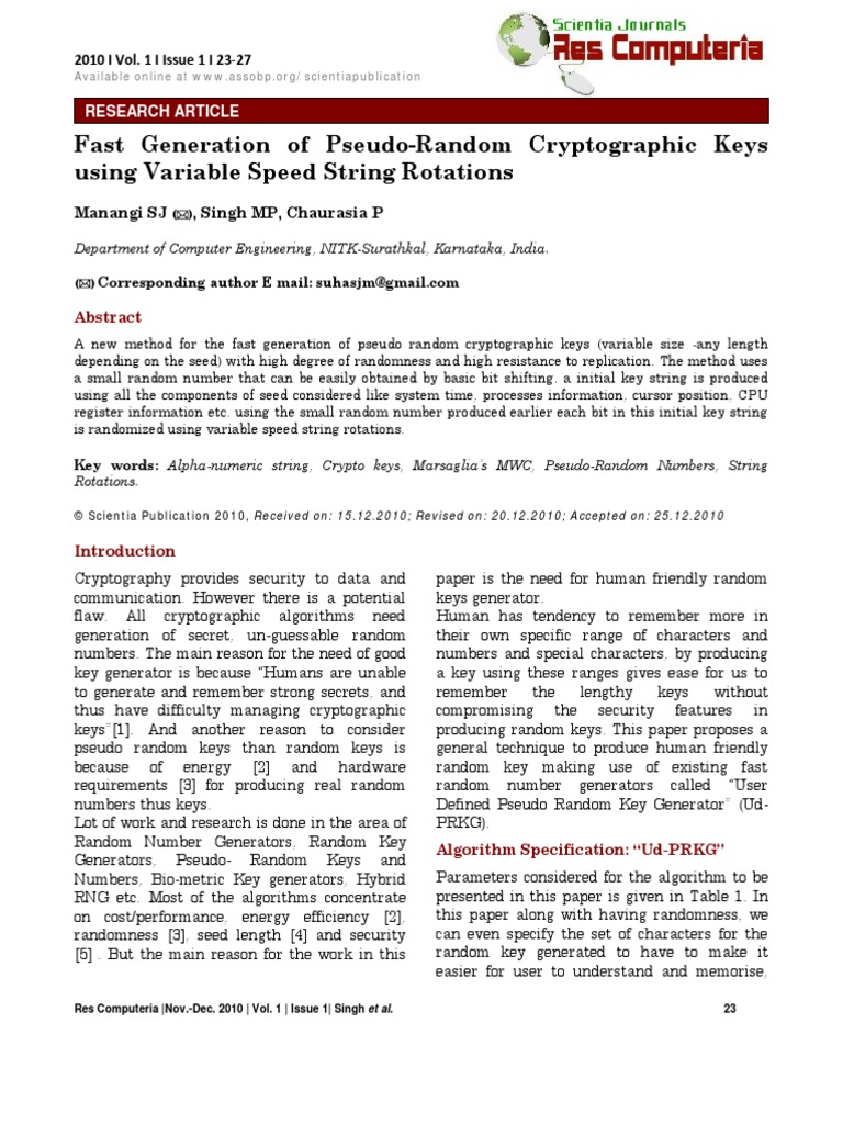 Fast Generation Of Pseudo Random Cryptographic Keys Using Variable Speed String Rotations Pdf