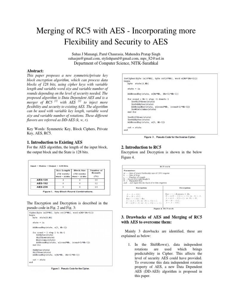 Merging of RC5 With AES - Incorporating More Flexibility and Security ...