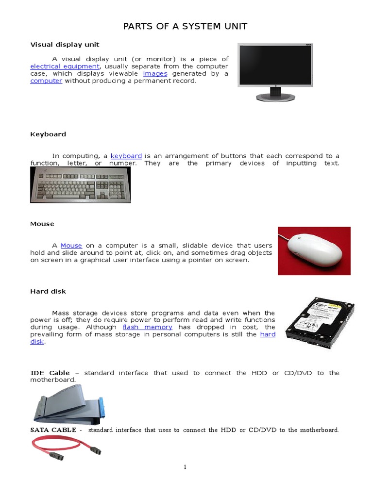 Parts of System Unit & Motherboard | PDF | Personal Computers | Random Access Memory