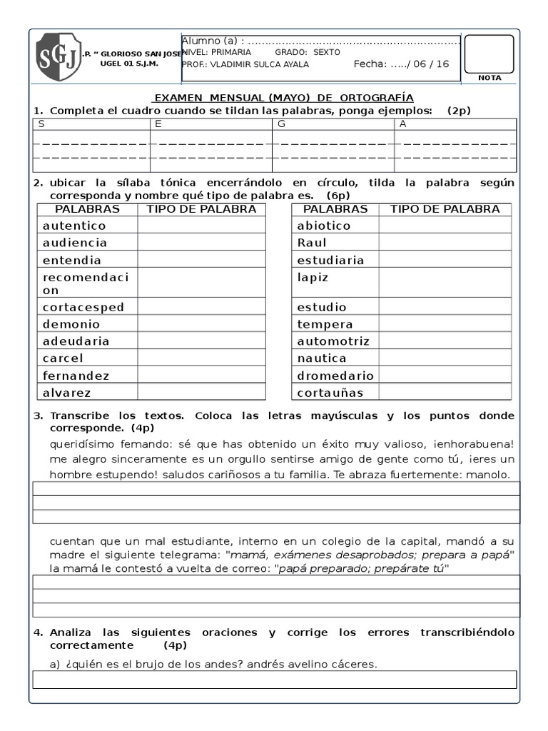 Hojas De Trabajo De Prueba De Ortografía Para Imprimir