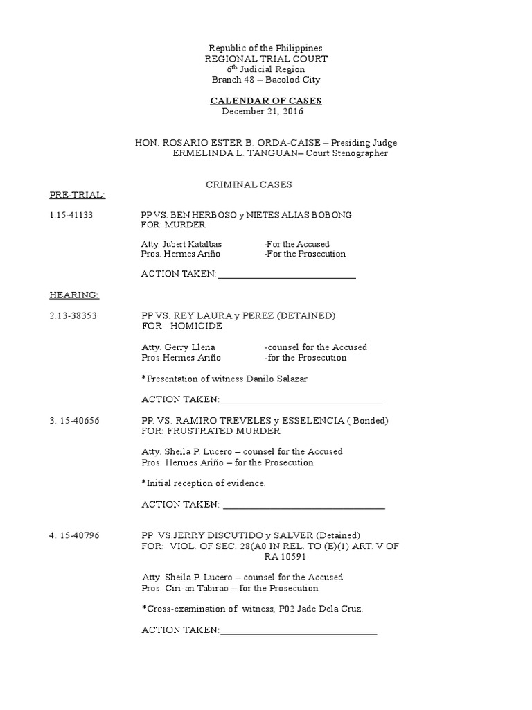 Calendar of Cases | PDF