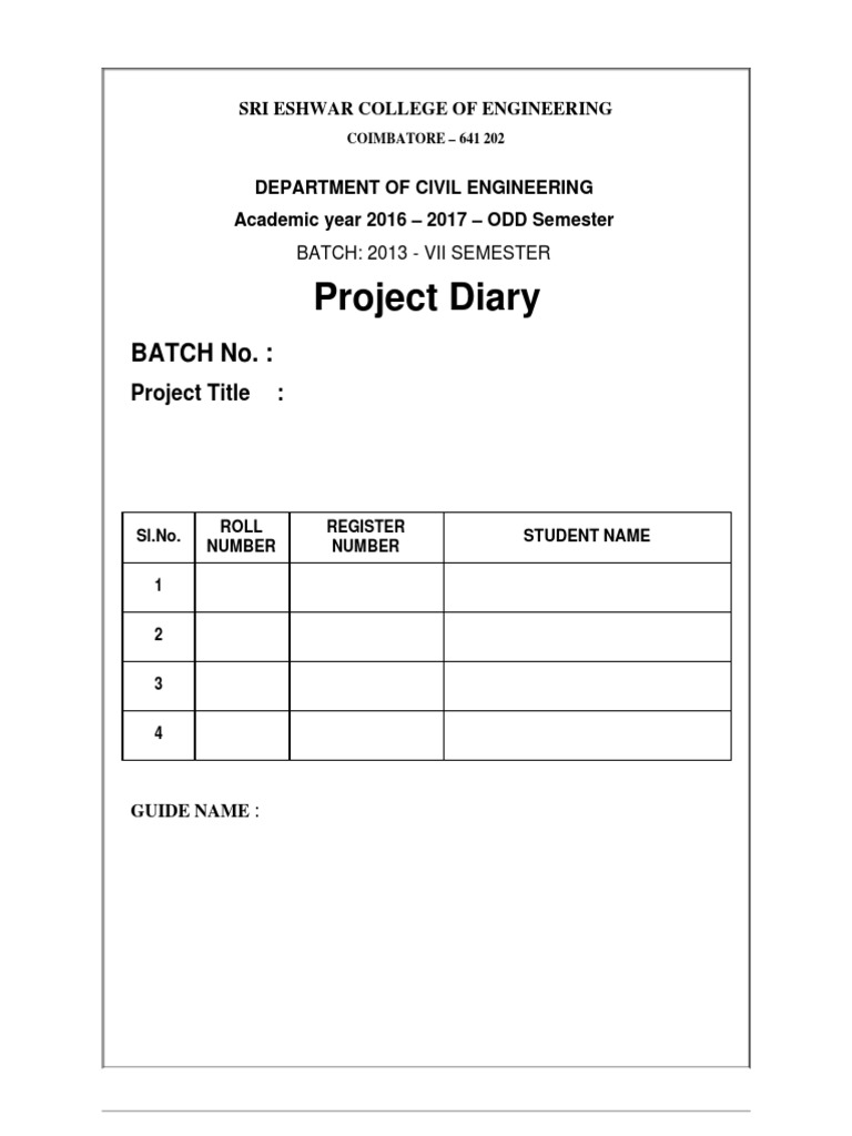 Project Diary: Batch No. | PDF | Educational Assessment | Evaluation