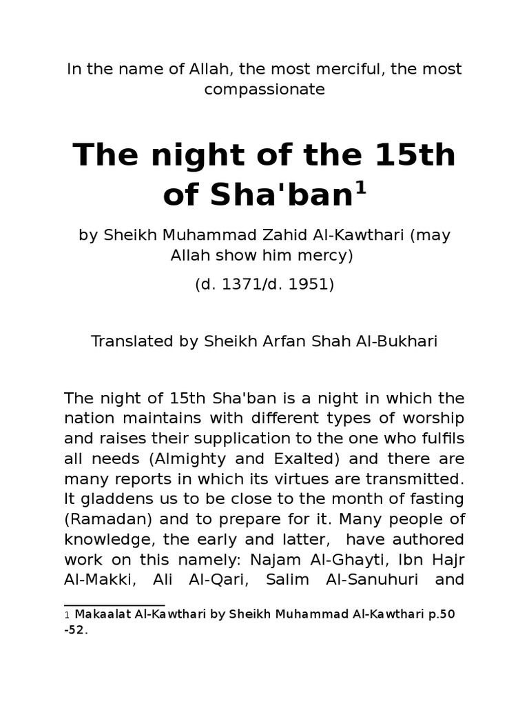 15th Shaban - Sheikh Muhammad Al-Kawthari | Muhammad | Hadith