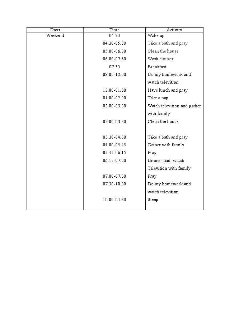 A Typical Weekend Schedule: Morning Activities, Chores, Family Time ...